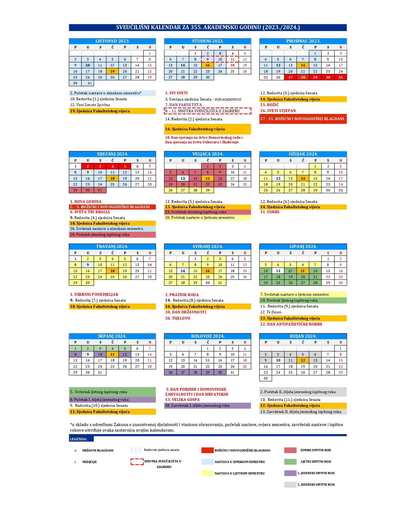 Akademski kalendar - Fakultet političkih znanosti